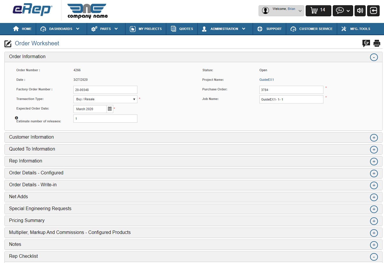 Creating and Submitting Orders in eRep